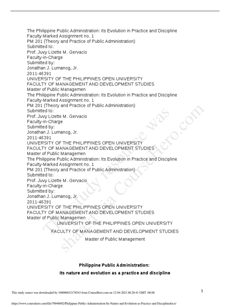 Philippine Public Administration It S Nature and Evolution As Practice and Discipline | PDF ...