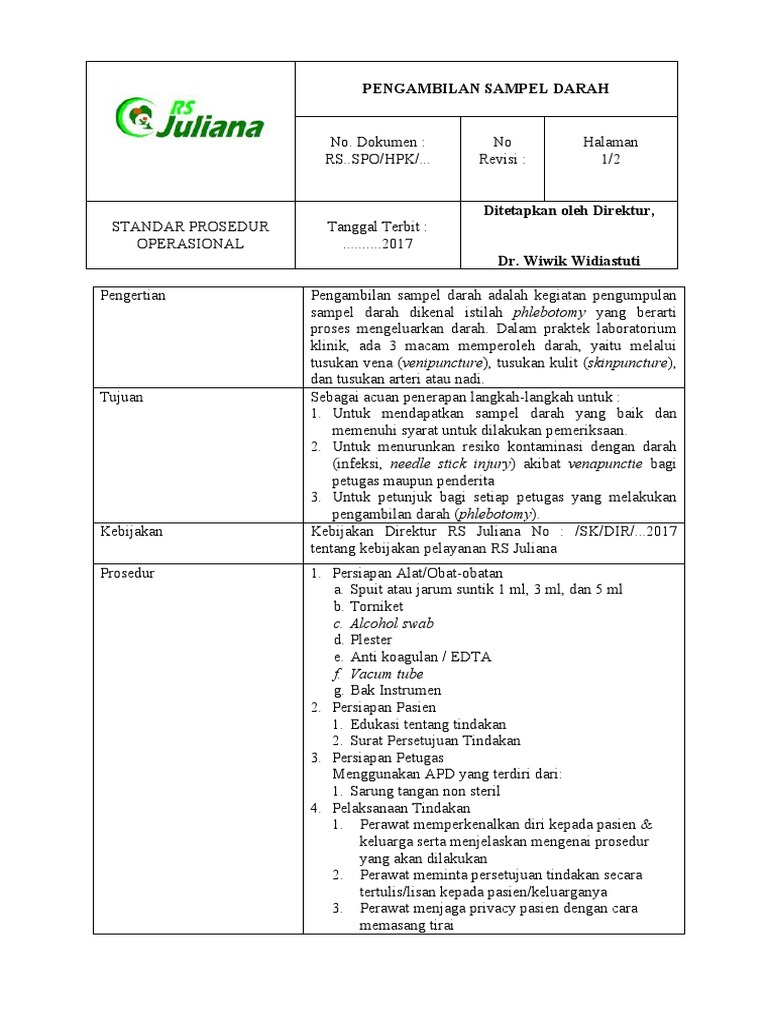 SPO Pengambilan Sampel Darah | PDF | Pengembangan Diri | Sains & Matematika