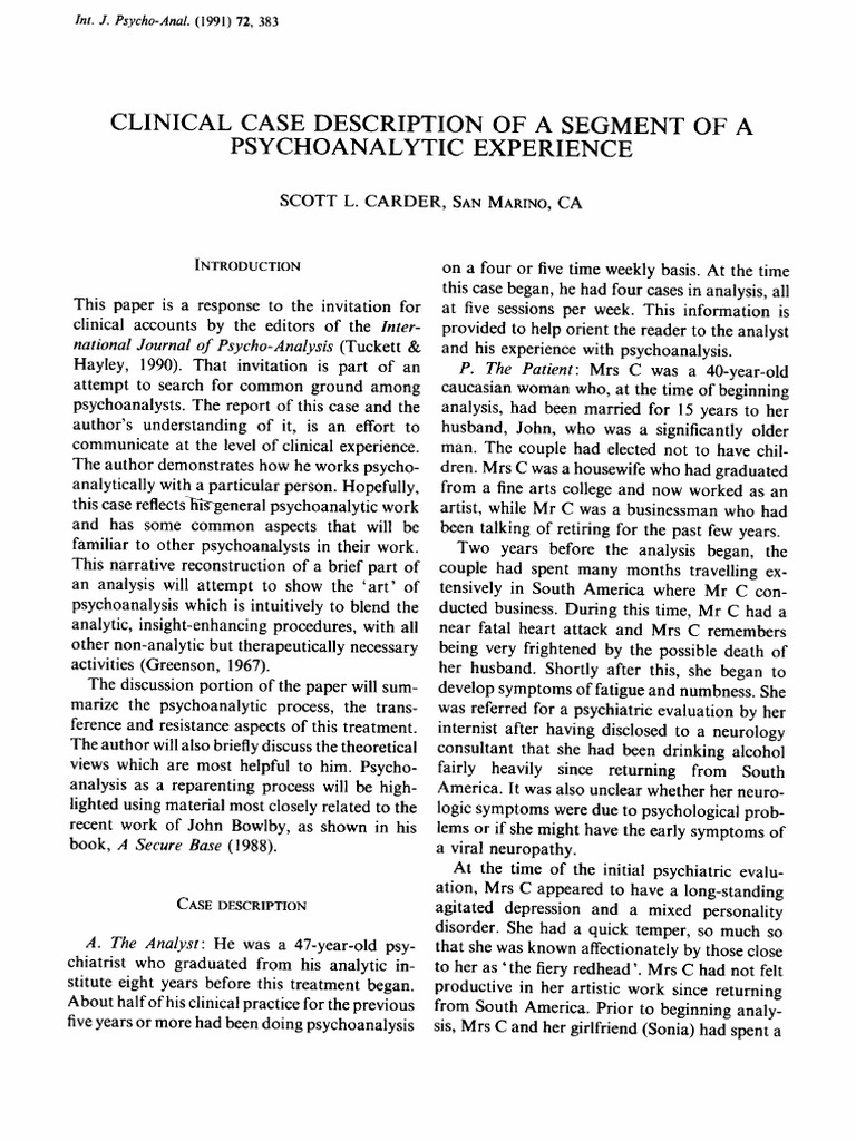 10-11. Carder. Clinical Case Description | PDF | Psychoanalysis ...