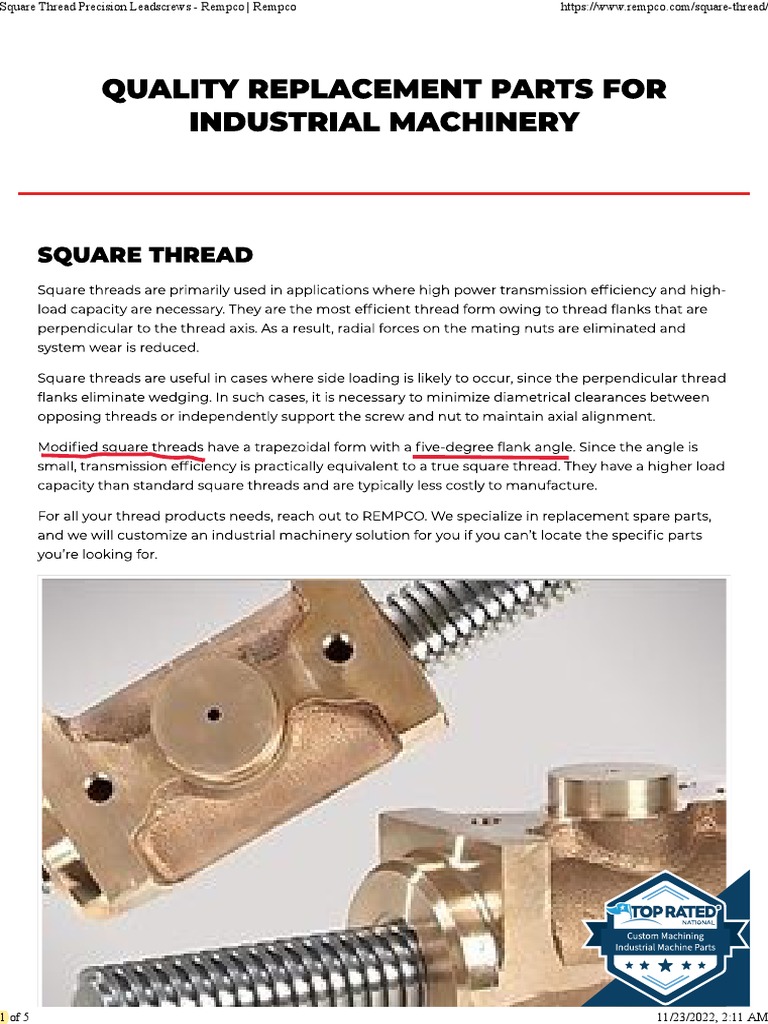 Modified Square Thread | PDF