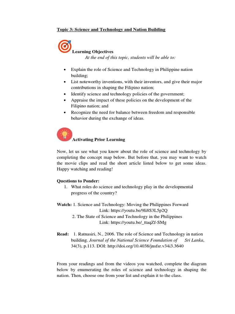 Topic 3 Science and Technology and Nation Building | PDF | Philippines ...