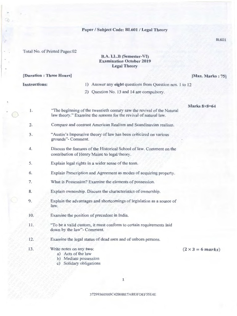 Legal Theory Exam Papers | PDF | Jurisprudence | Precedent