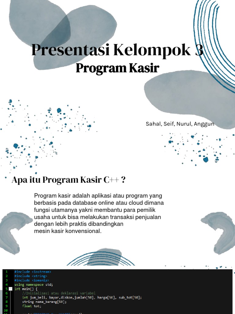 Program C++ Kasir Penjelasan | PDF | Pengelolaan Keuangan & Uang | Komputer