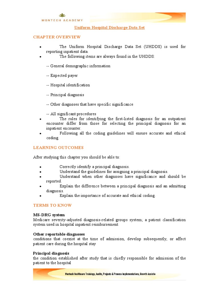 Lesson 4-Uniform Hospital Discharge Data Set | PDF | Medical Diagnosis | Patient