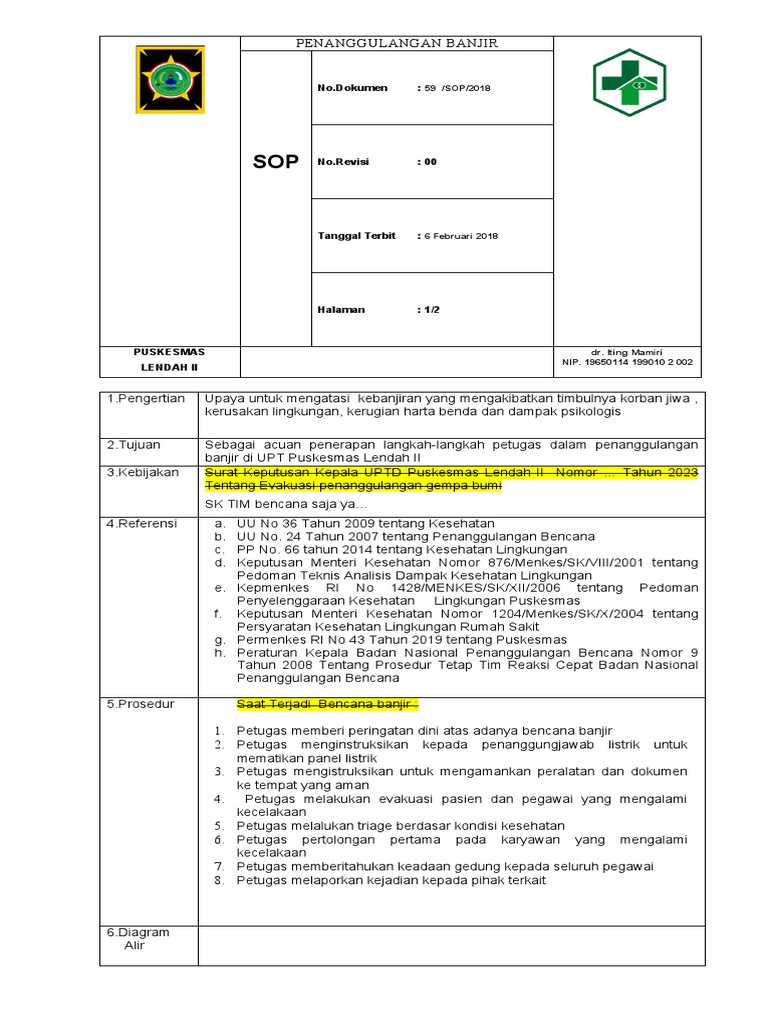 SOP Penanggulangan Banjir Saat Revisi | PDF