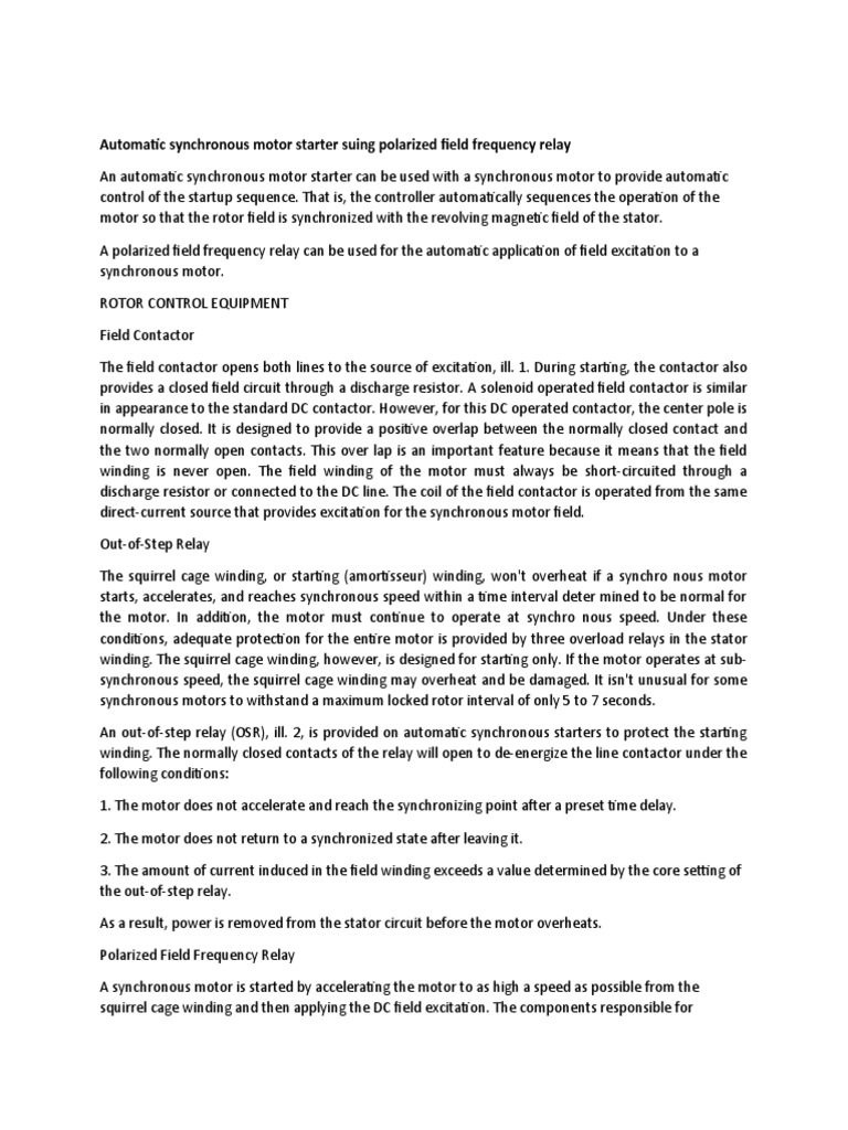 Automatic Polarized Fiels Frequency Starter Notes | PDF | Electric ...