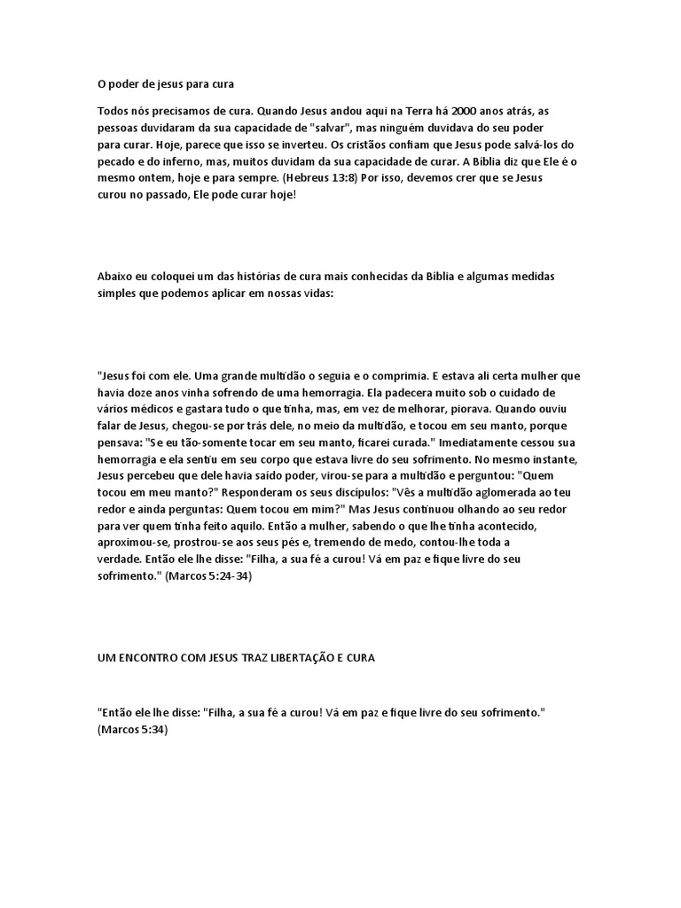 O Poder de Jesus para Cura | PDF | Fé | Jesus