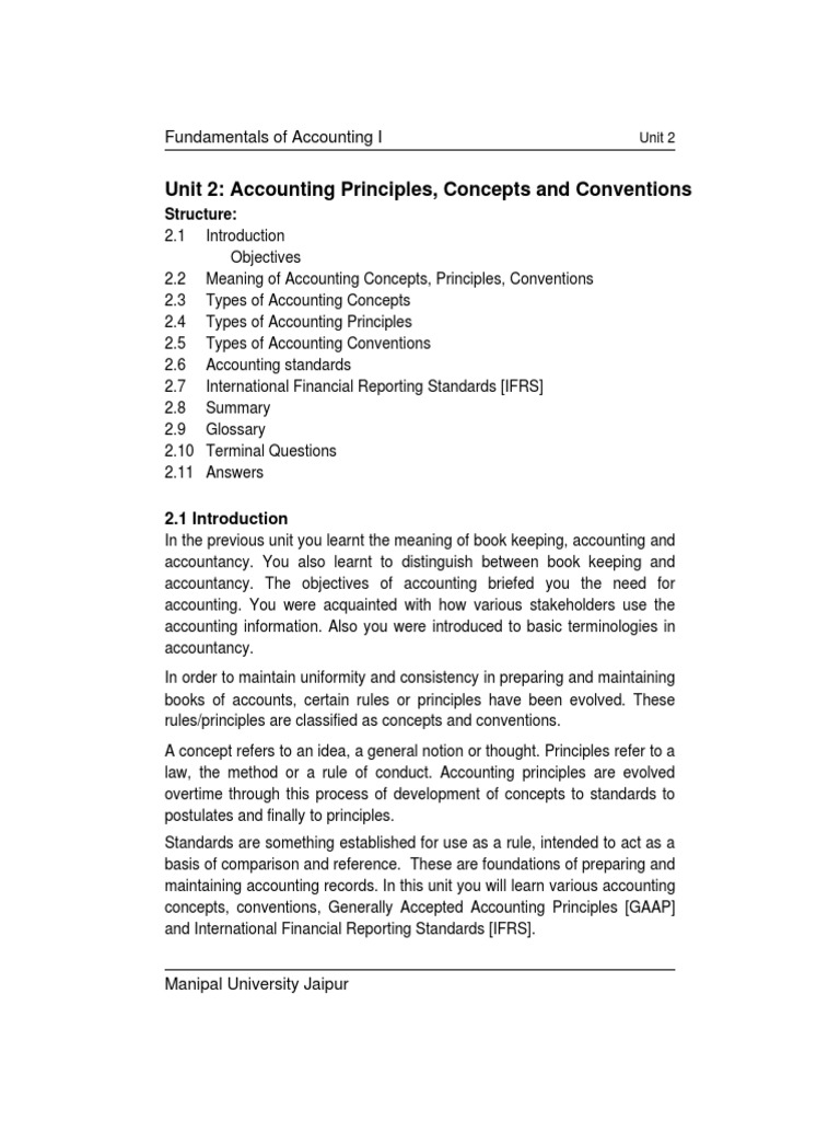 Unit 2 - Accounting Principles, Concepts and Conventions | PDF | Equity ...