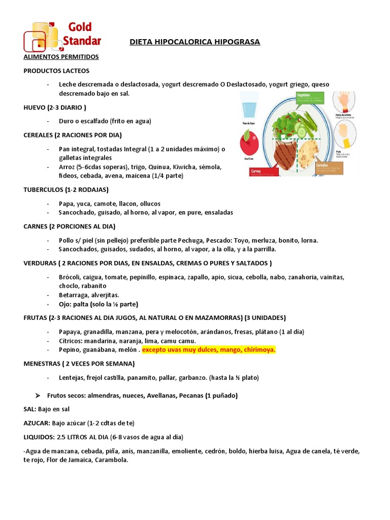 Dieta Hipocalorica Hipograsa Modelo Completo Con Recomendaciones | PDF ...