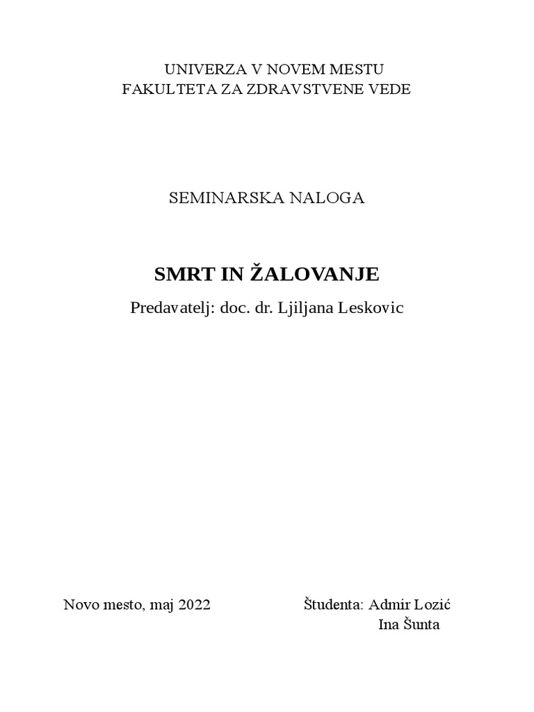 SMRT in Žalovanje | PDF