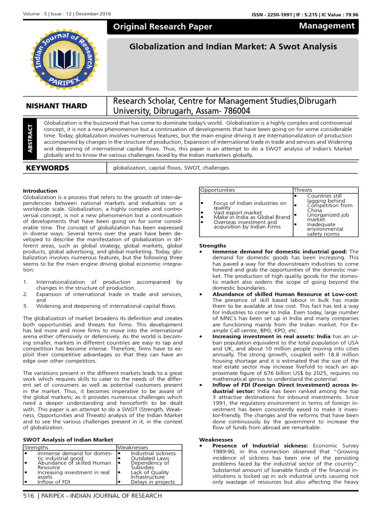 Globalization and Indian Market A Swot Analysis - December - 2016 ...