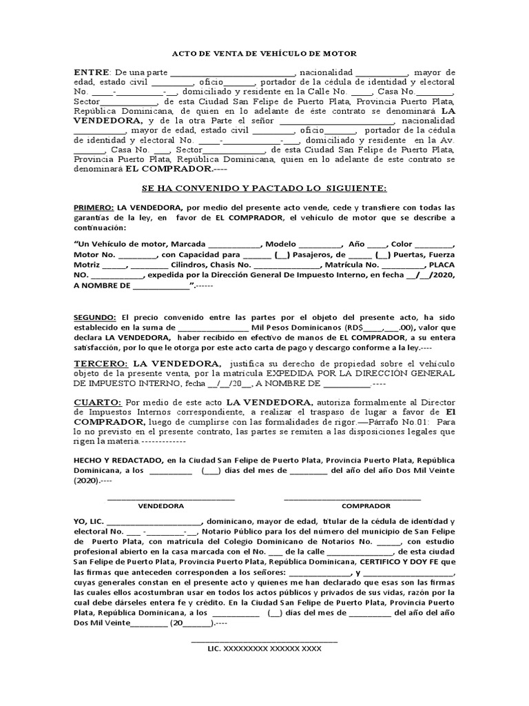 Modelo Acto de Venta de Vehiculo de Motor | PDF | Ley común | Justicia