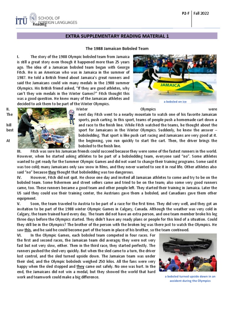 Supplementary Extra Reading 1 - Jamaican Bobsled Team | PDF