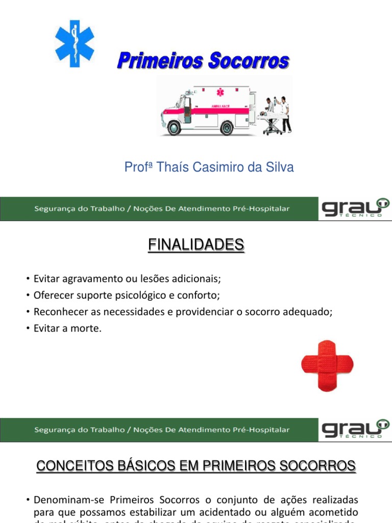 Aula 1 - CONCEITOS BÁSICOS EM PRIMEIROS SOCORROS | PDF | Ambulância | Primeiros socorros