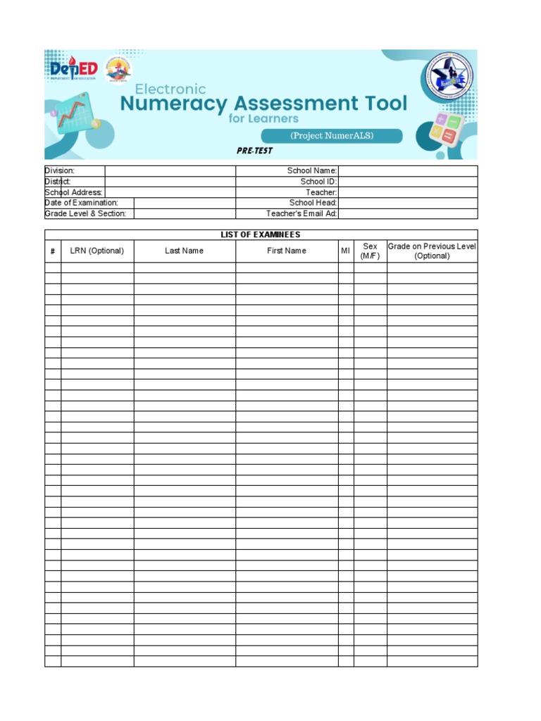 Numeracy Assessment Results Template | PDF | Statistics | Cognition