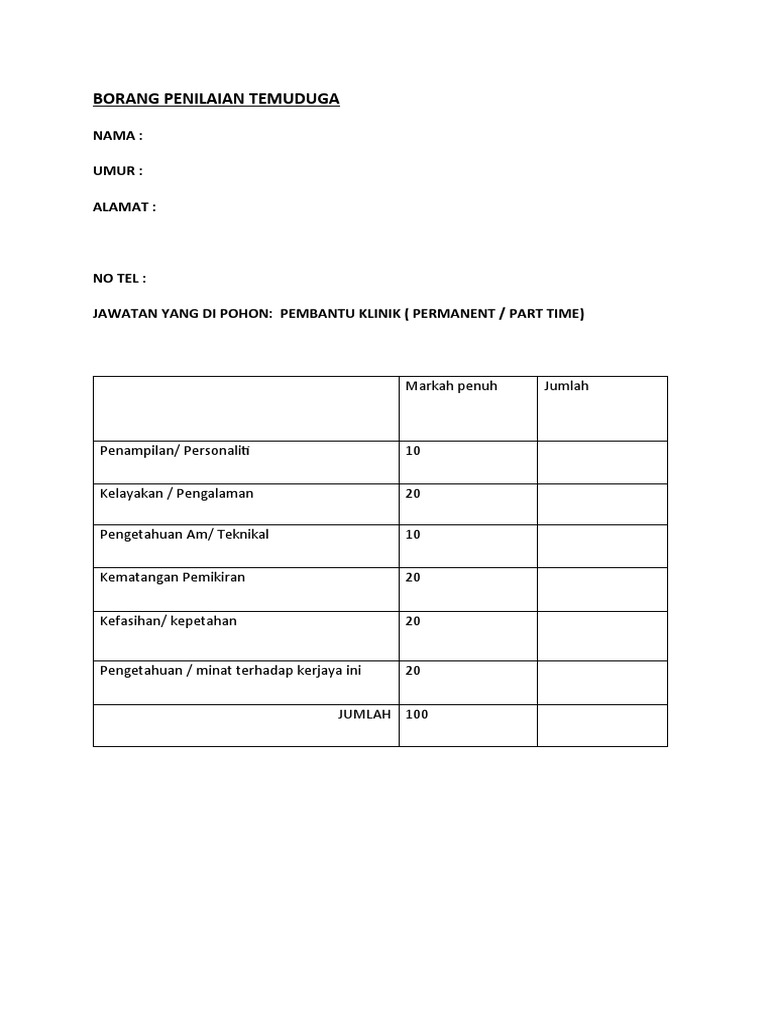 Borang Penilaian Temuduga | PDF