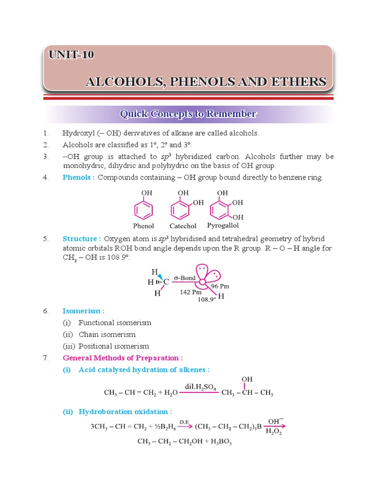 Alcohol, Phenols and Ethers Ch-10 | PDF | Ether | Ethanol