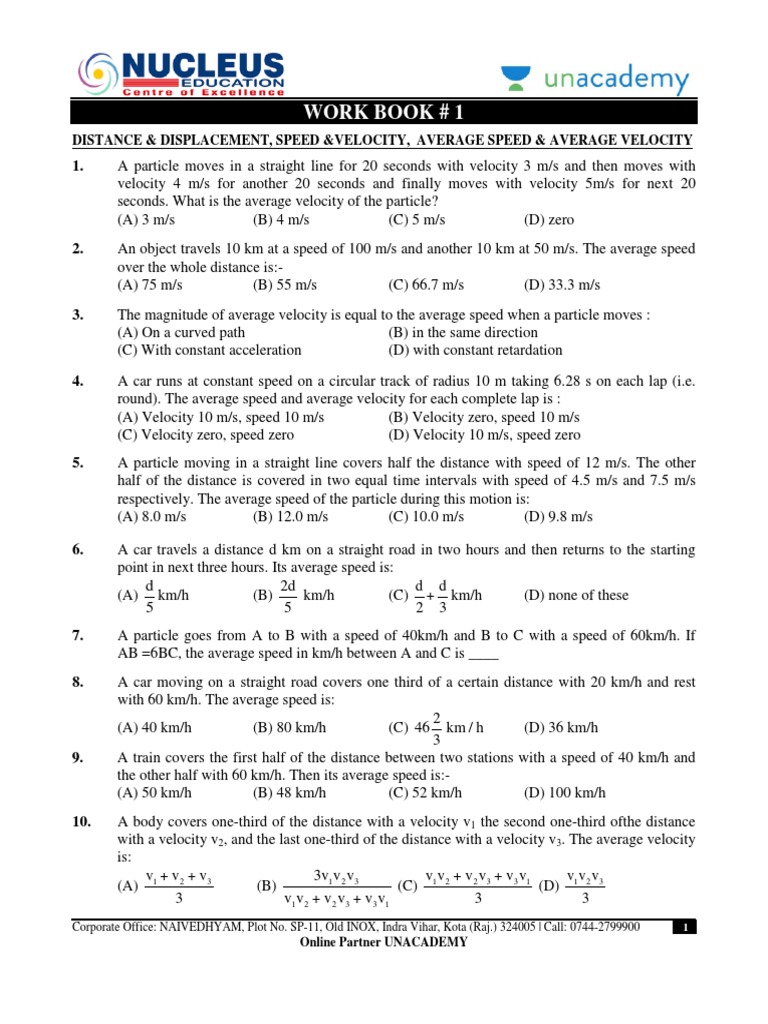 Kinematics Workbook: Speed & Velocity | PDF | Velocity | Speed