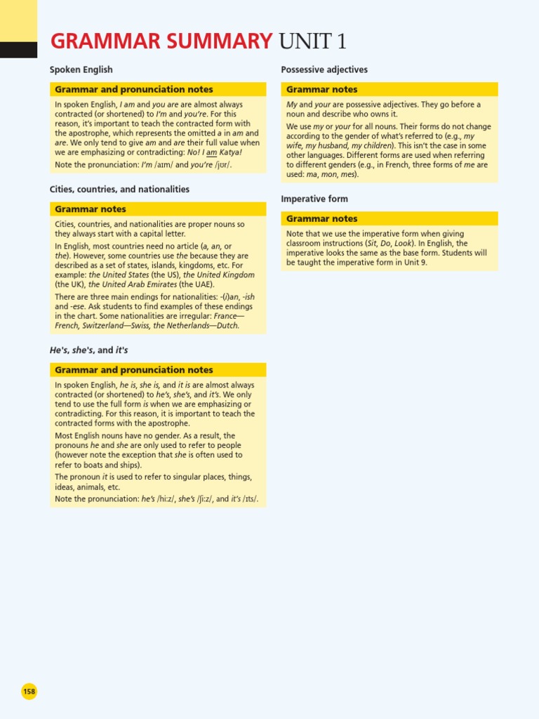 Teacher's Grammar Sumary Life 1 | PDF | English Language | Grammatical ...