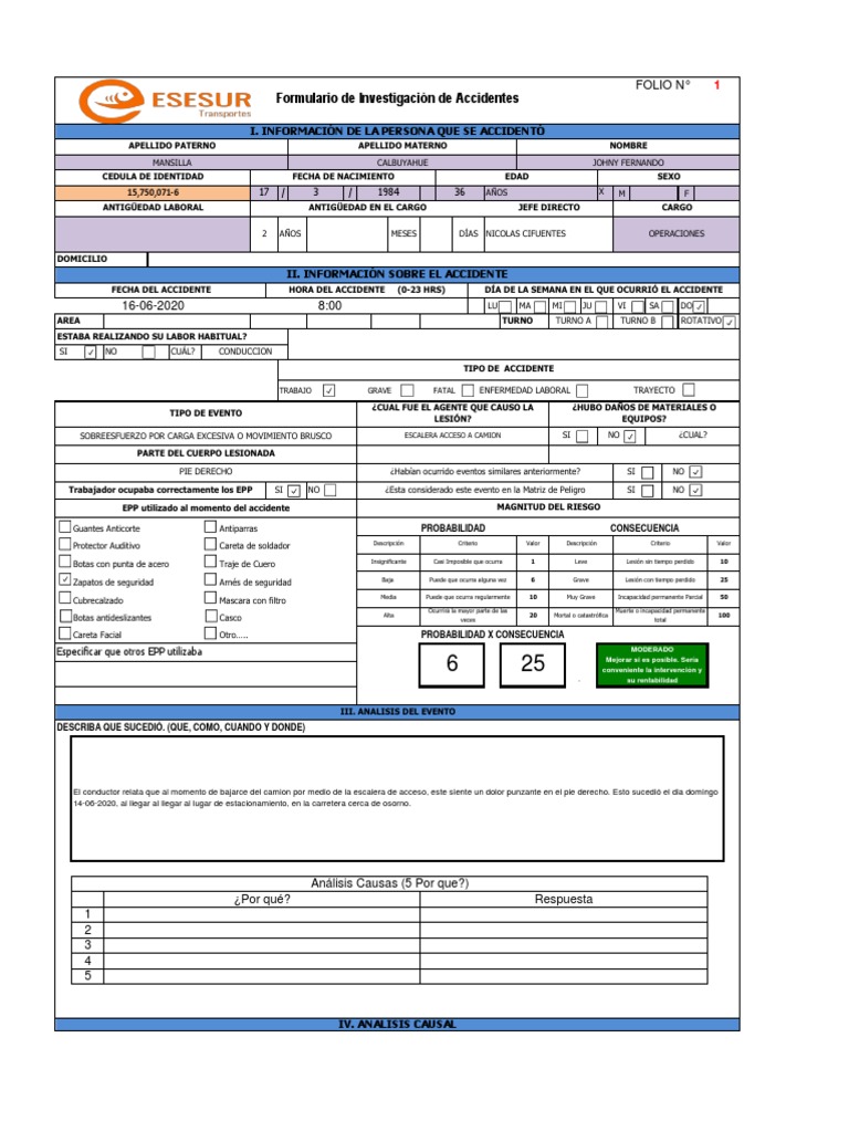 Formato Investigacion de Accidente | PDF