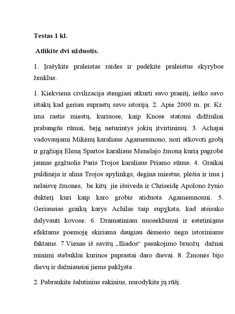 Perrasomas Darbas 1 F Kl. 2 | PDF