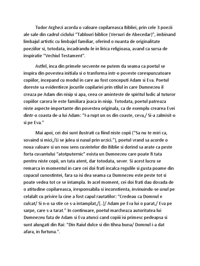 Eseu Structurat - Tablouri Biblice, Arghezi | PDF