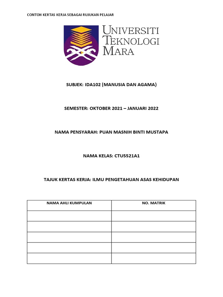 Contoh Kertas Kerja Ctu552 | PDF