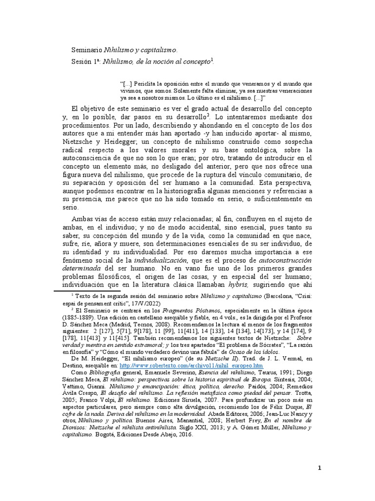Nihil-Sesión 1 Nihilismo, de La Noción Al Concepto. Def Web | PDF ...