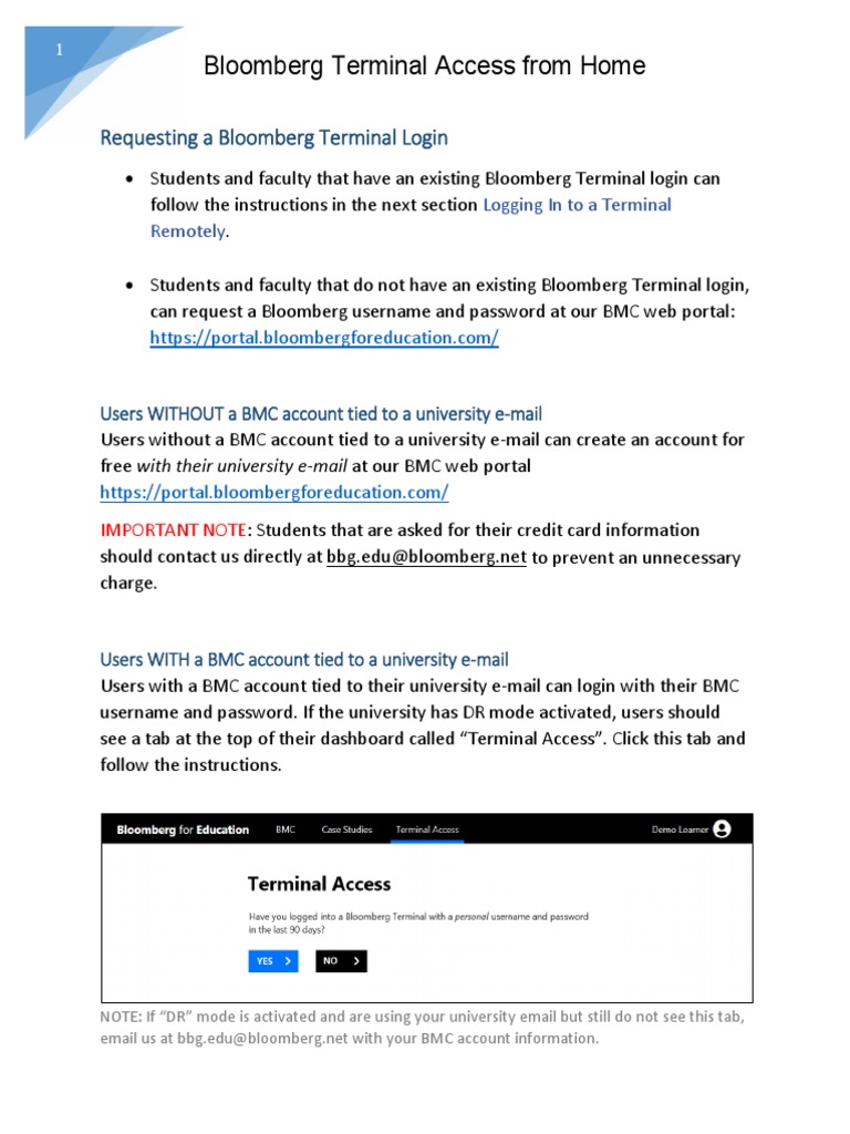 Bloomberg Terminal Access From Home | PDF | Login | User (Computing)
