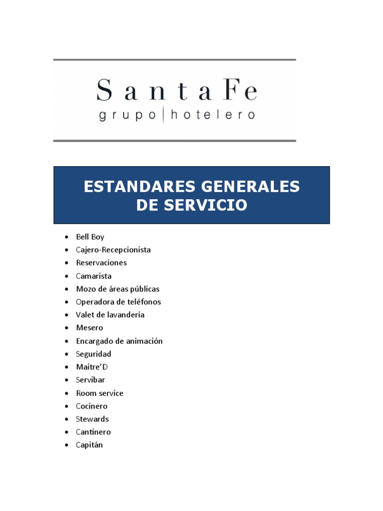 Estandares Generales de Servicio GHSF R | PDF | Hotel