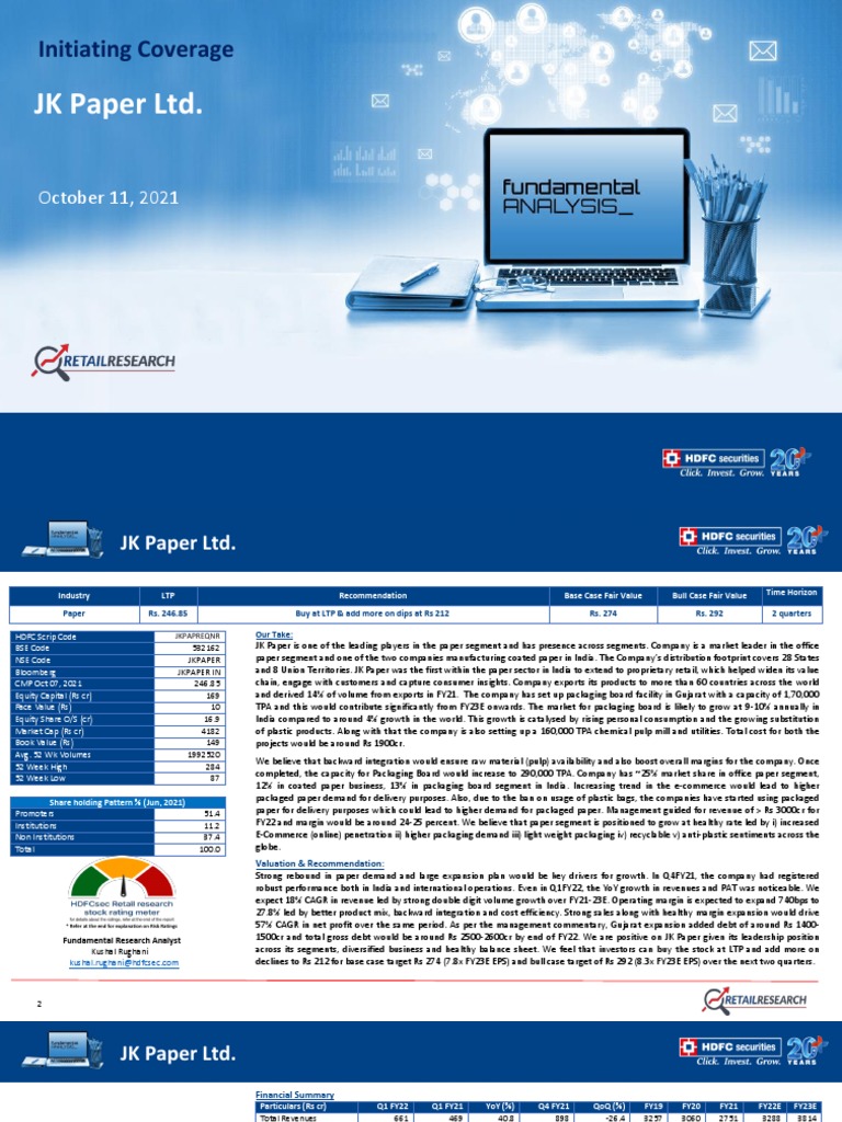 HSL - Initiating Coverage - JK Paper - 11102021 | PDF | Paper | Economies