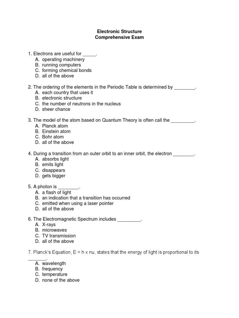 Electronic Structure-Homework | PDF | Atoms | Electron