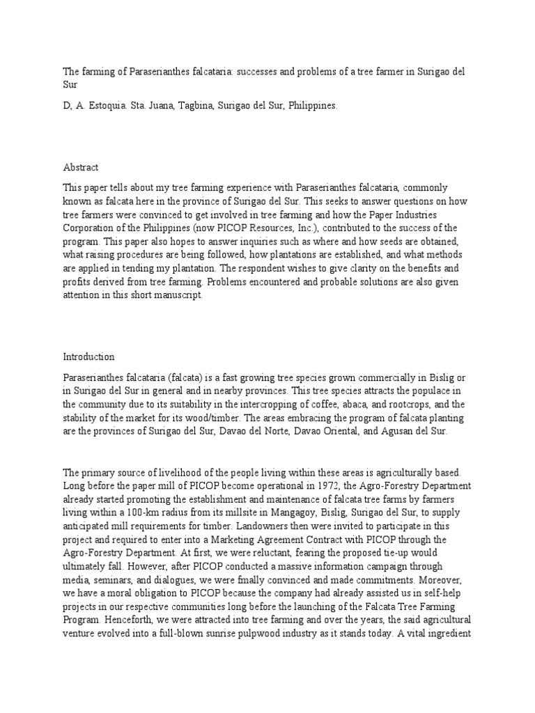 Falcata Tree Farming in Surigao del Sur | PDF | Agriculture | Trees