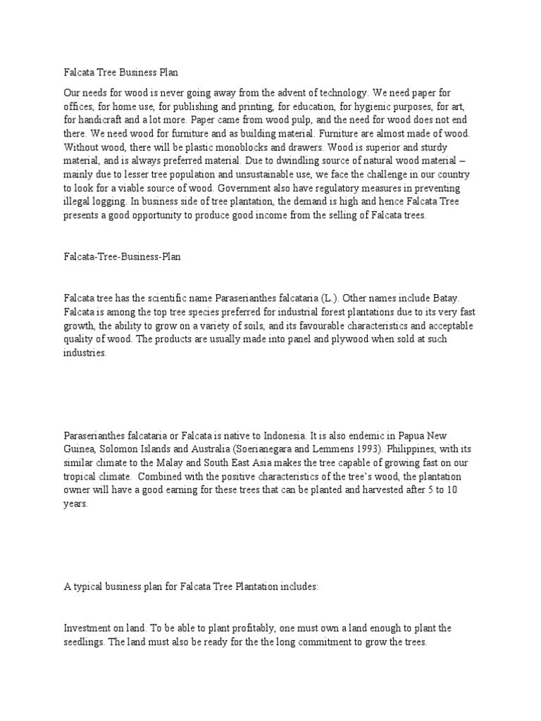 Falcata Tree Business Plan | PDF | Wood | Trees