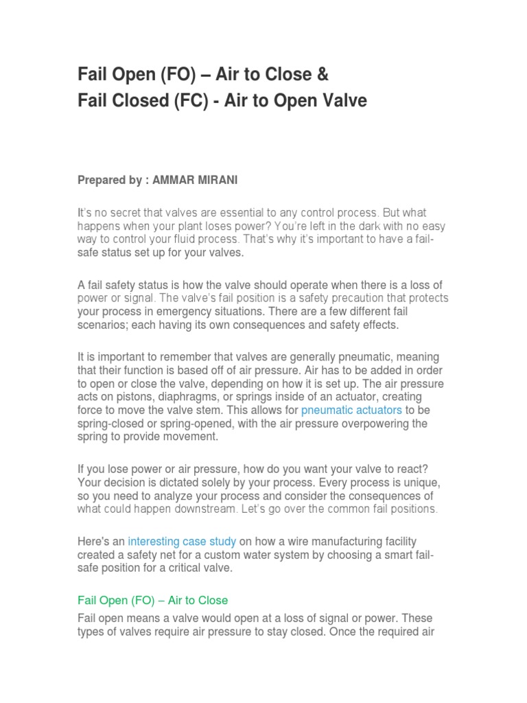 Fail Open (FO) - Air To Close&Fail Closed (FC) - Air To Open | PDF ...