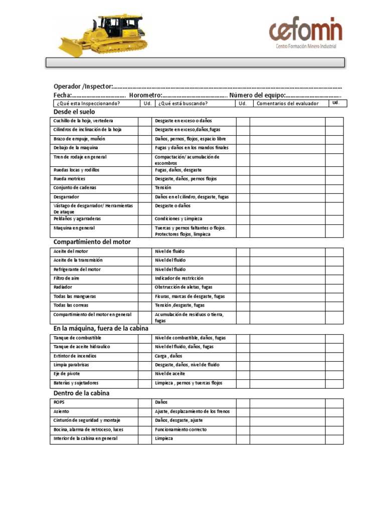 Check List de Bulldozer | PDF | Vehículos terrestres | Tecnología de ...
