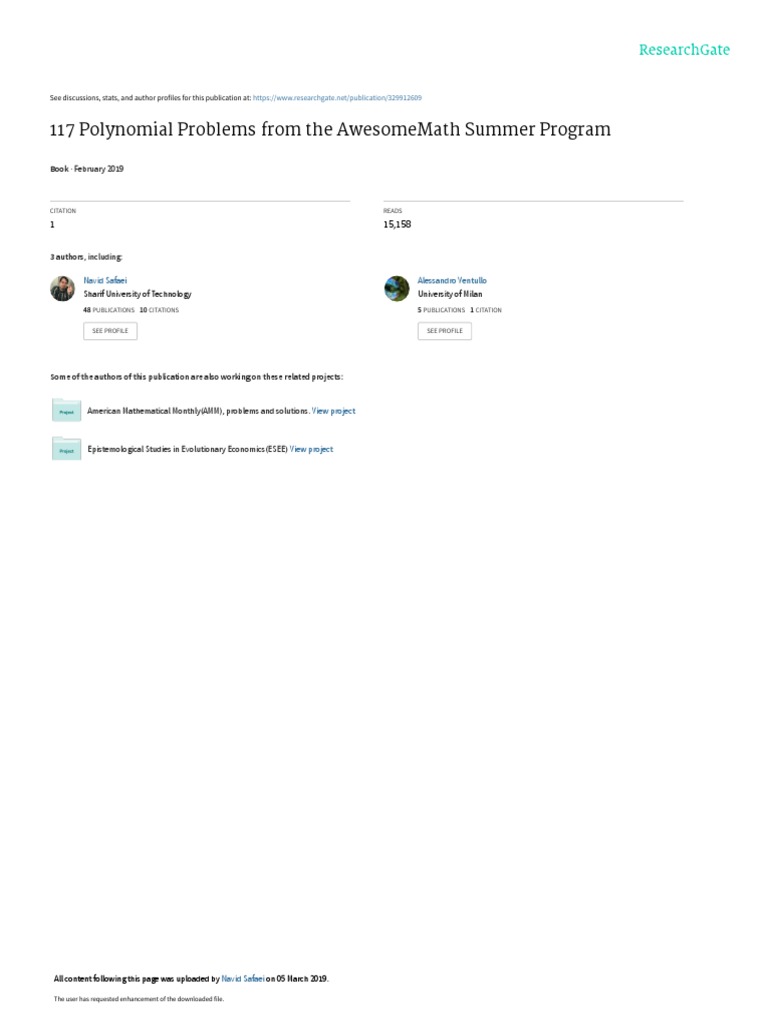 117 Polynomial Problems From Amsp Toc | PDF | Zero Of A Function | Polynomial