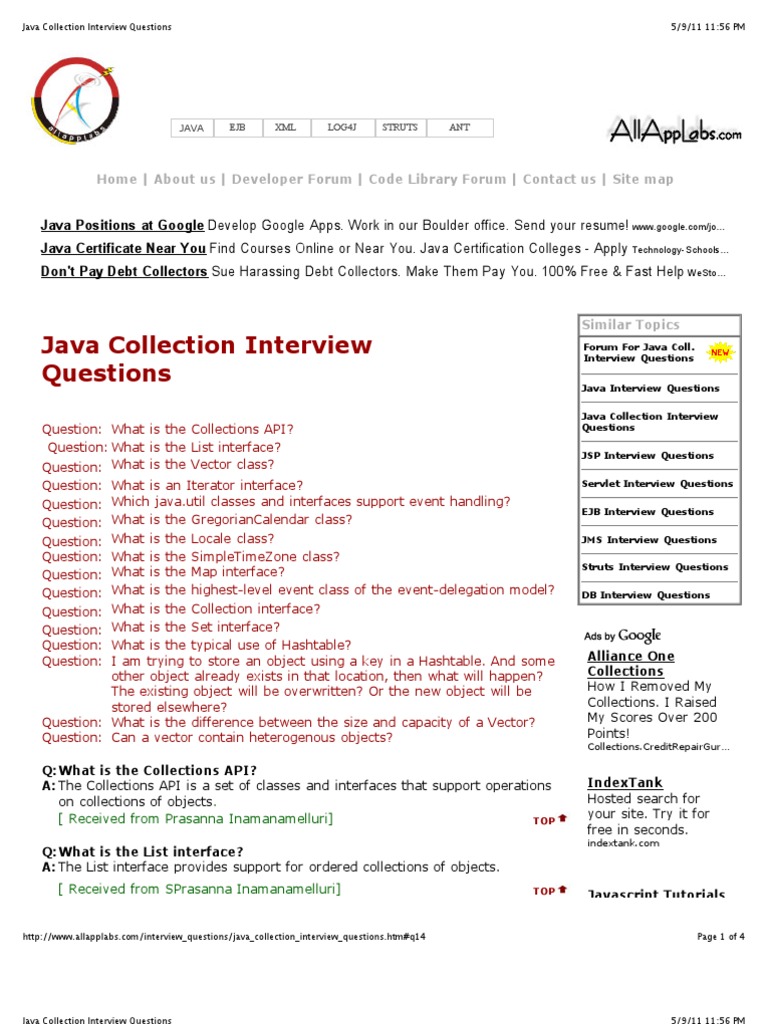 Java Collection Interview Questions Pdf Array Data Structure Application Programming Interface 4275