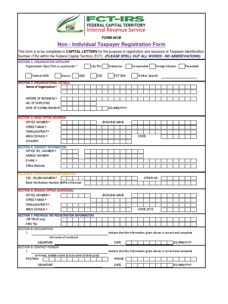 Non Individual Taxpayer Registration Form | Download Free PDF | Public ...