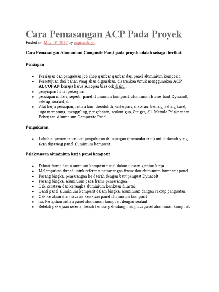Cara Pemasangan ACP | PDF