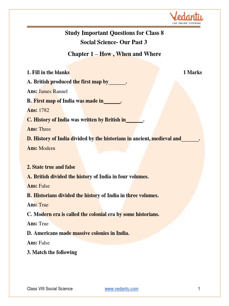 Important Questions For CBSE Class 8 Social Science Our Past 3 Chapter ...