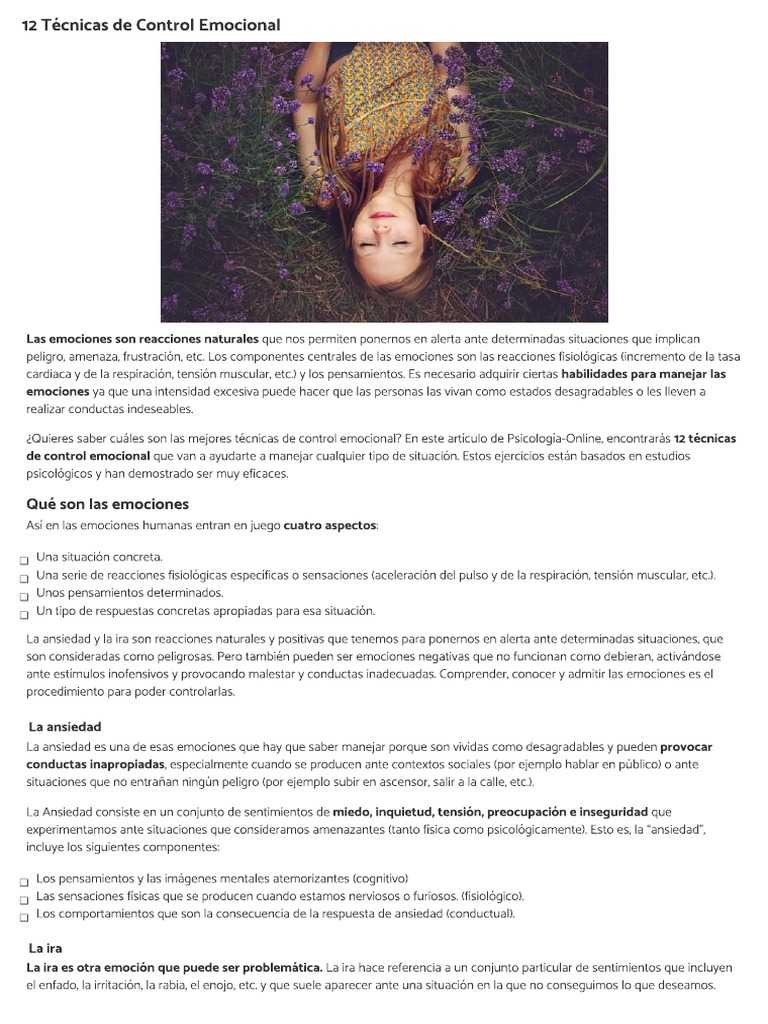 12 Técnicas de Control Emocional | PDF