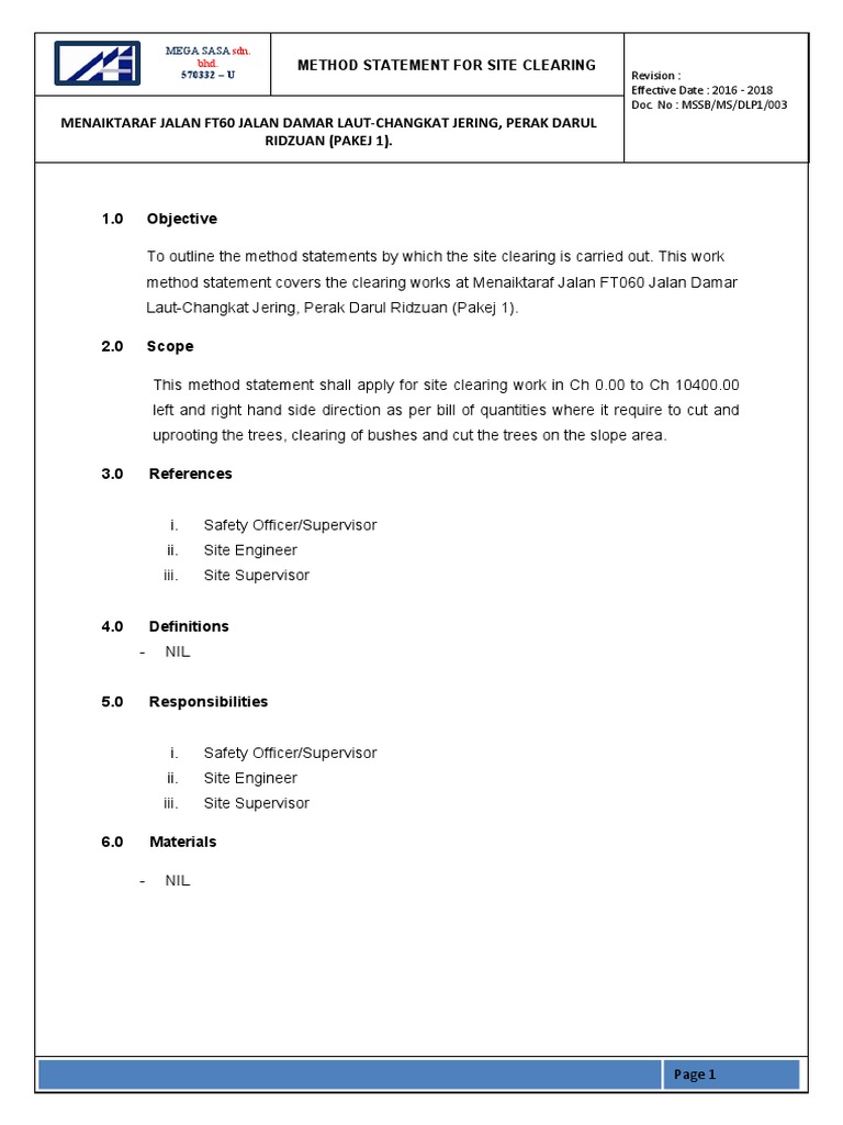 Method Statement For Site Clearing | Download Free PDF | Pollution
