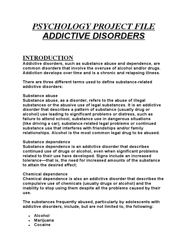 Psychology Project File | PDF | Substance Abuse | Substance Use Disorder