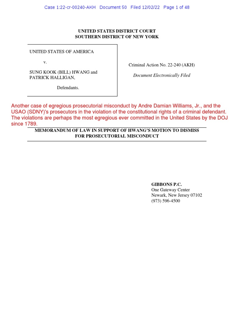 Dkt. 50 Re Def. Motion To Dismiss Re Prosecutorial Misconduct Gov ...