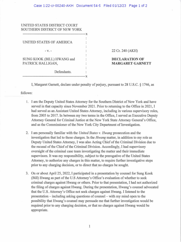 Legal Declaration in Hwang Case | PDF | United States Attorney ...