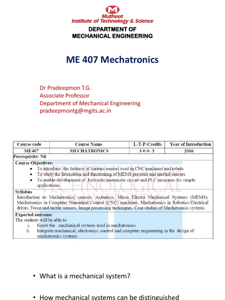 Mechatronics Module 1 Notes | PDF | Control System | Control Theory Mechatronics Module 1 Notes | PDF | Control System | Control Theory