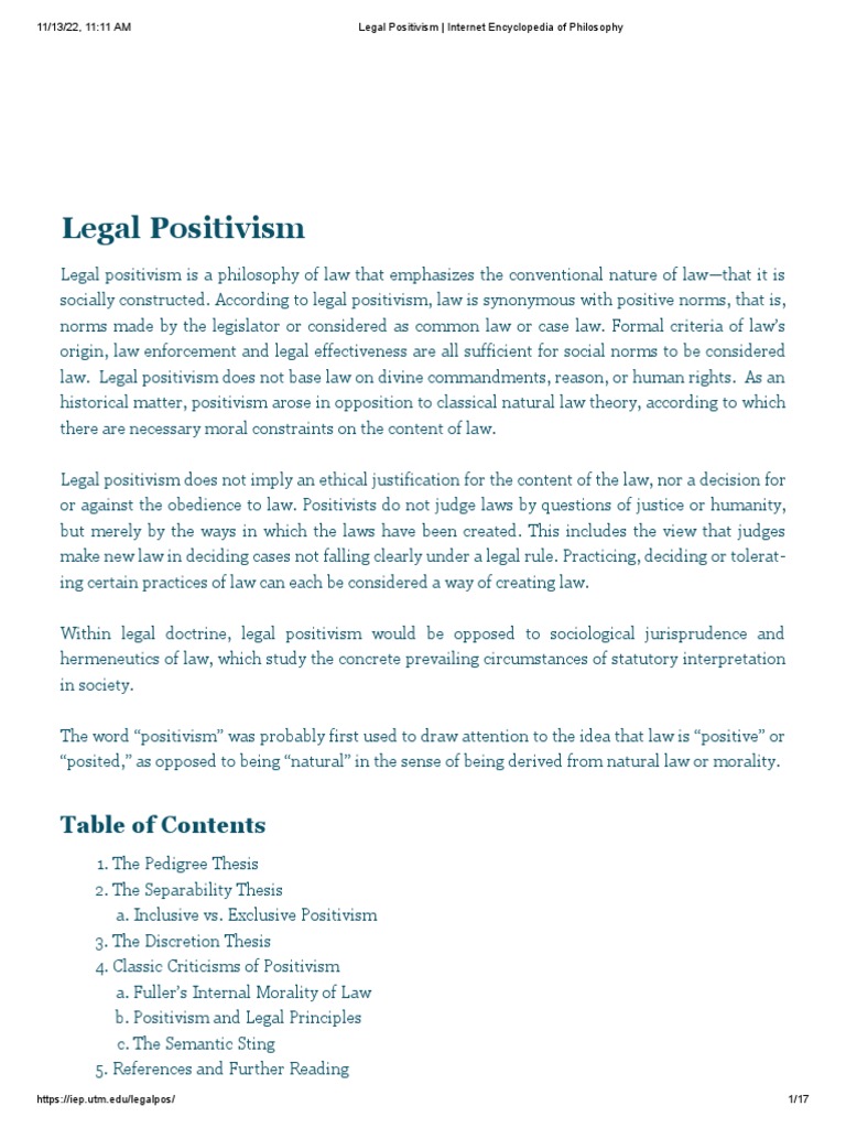 Legal Positivism - Internet Encyclopedia of Philosophy | PDF ...