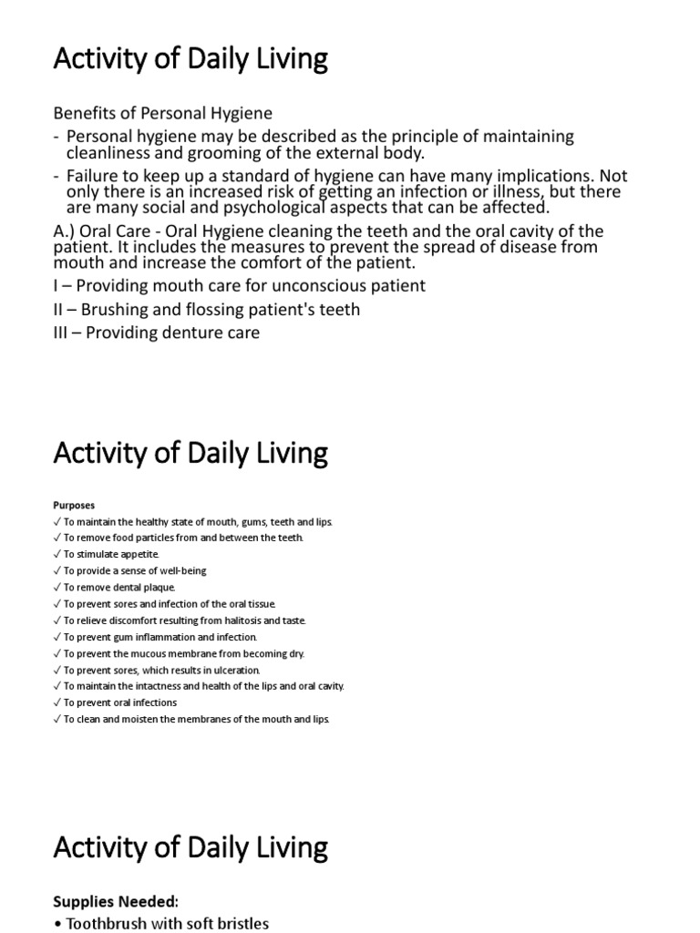 Activity of Daily Living | PDF | Oral Hygiene | Shaving