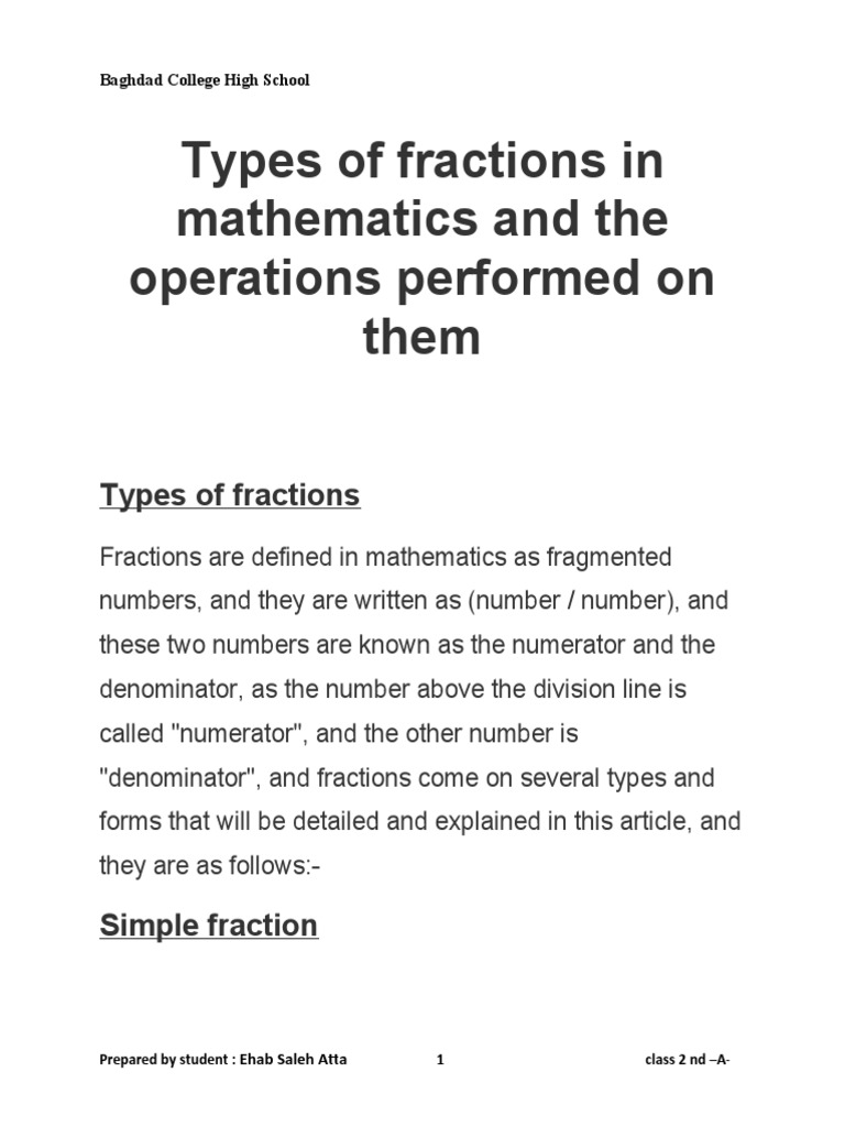 Types of Fractions in Mathematics and The Operations Performed On Them ...